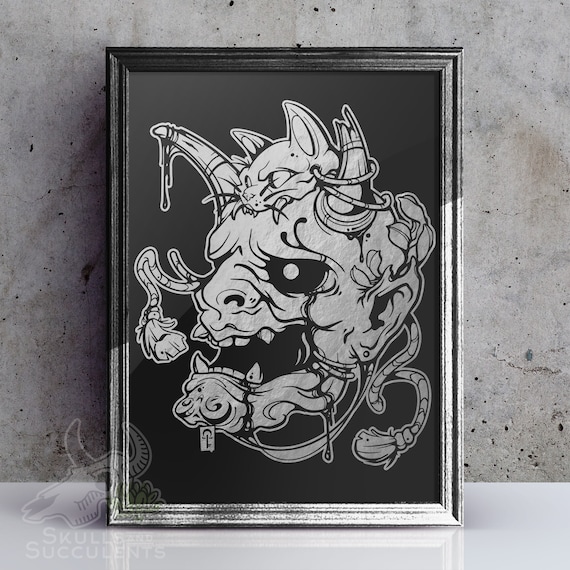 Japanese Hannya Mask Foil Art Print | Etsy
