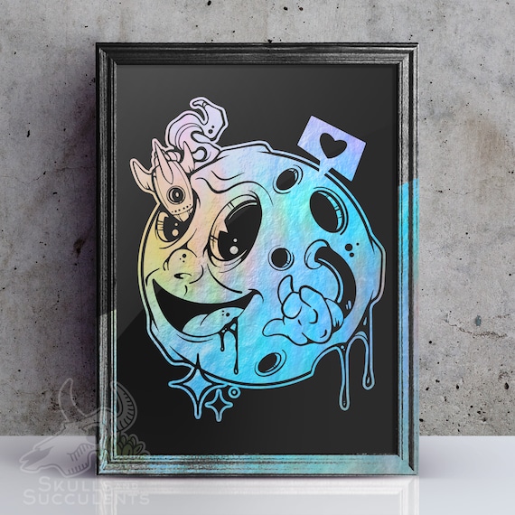 Retro Cartoon Moon Foil Art Print - Etsy