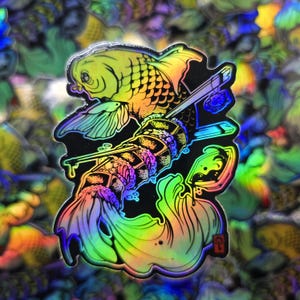 Japanese Sushi Koi Fish Holographic Sticker - Weather-resistant Vinyl ...