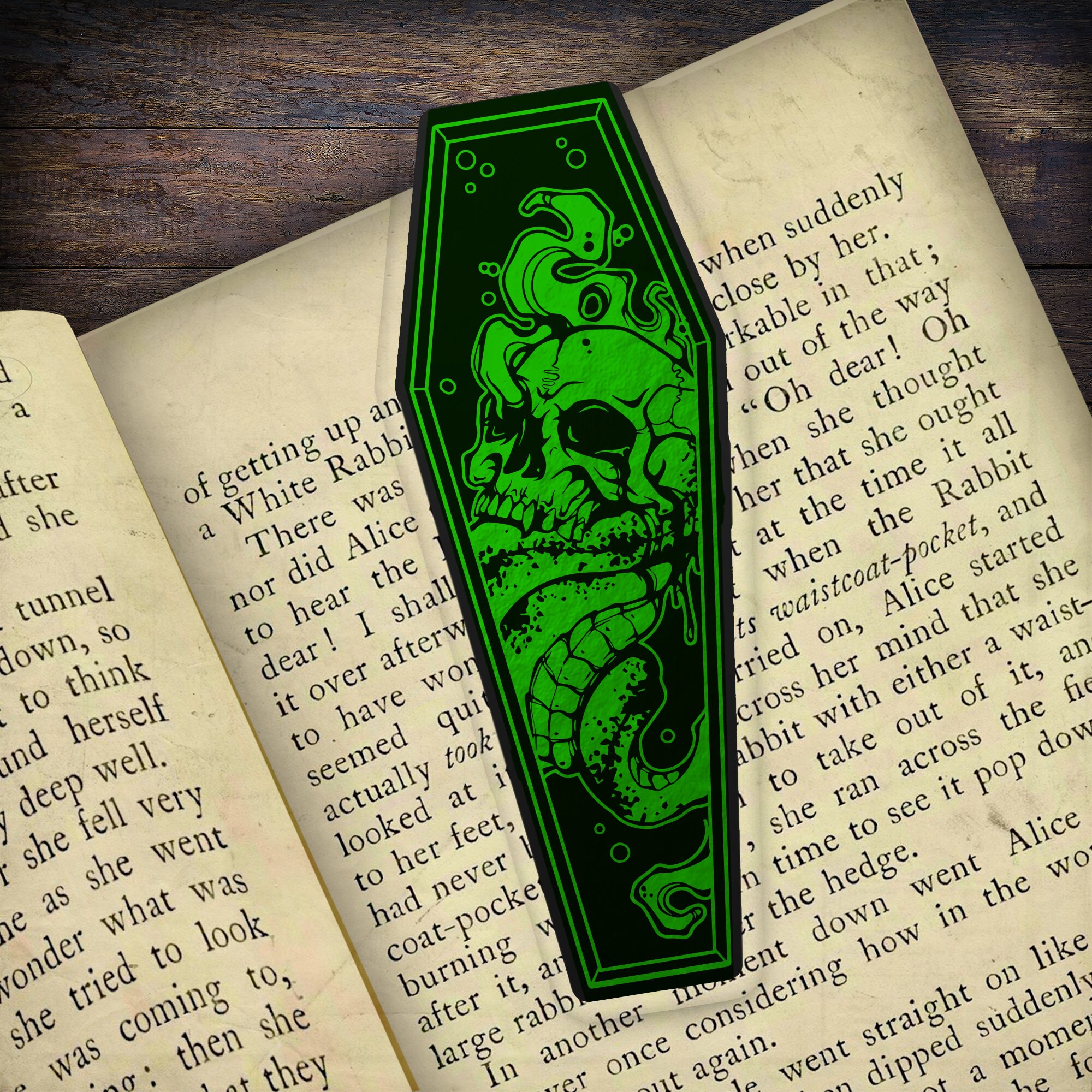Coffin Shaped Skull Snake Smoke Foil Art Bookmark - Etsy