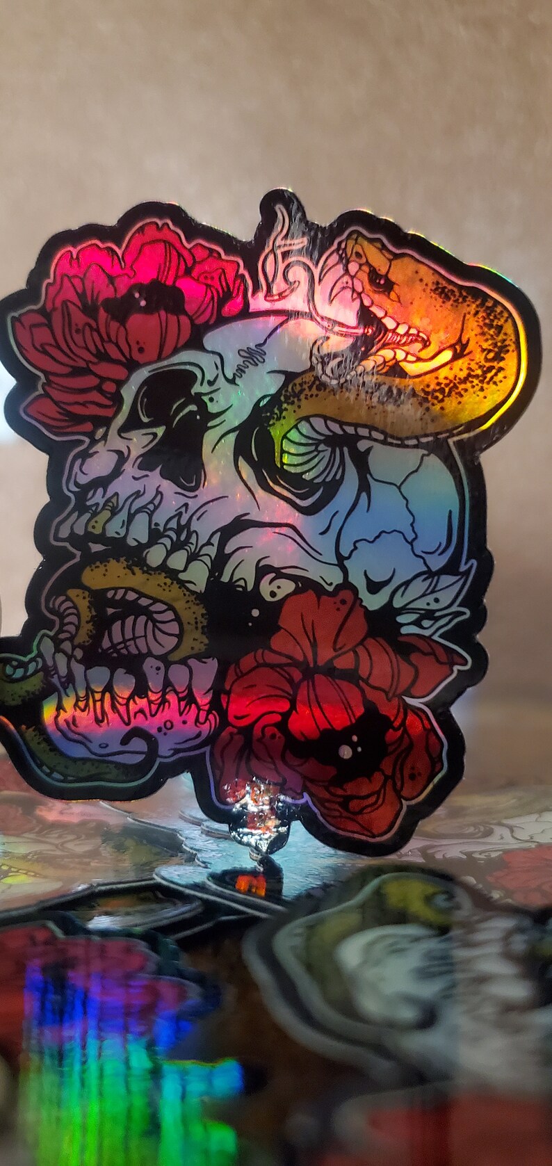 Skull and Snake Holographic Sticker | Etsy