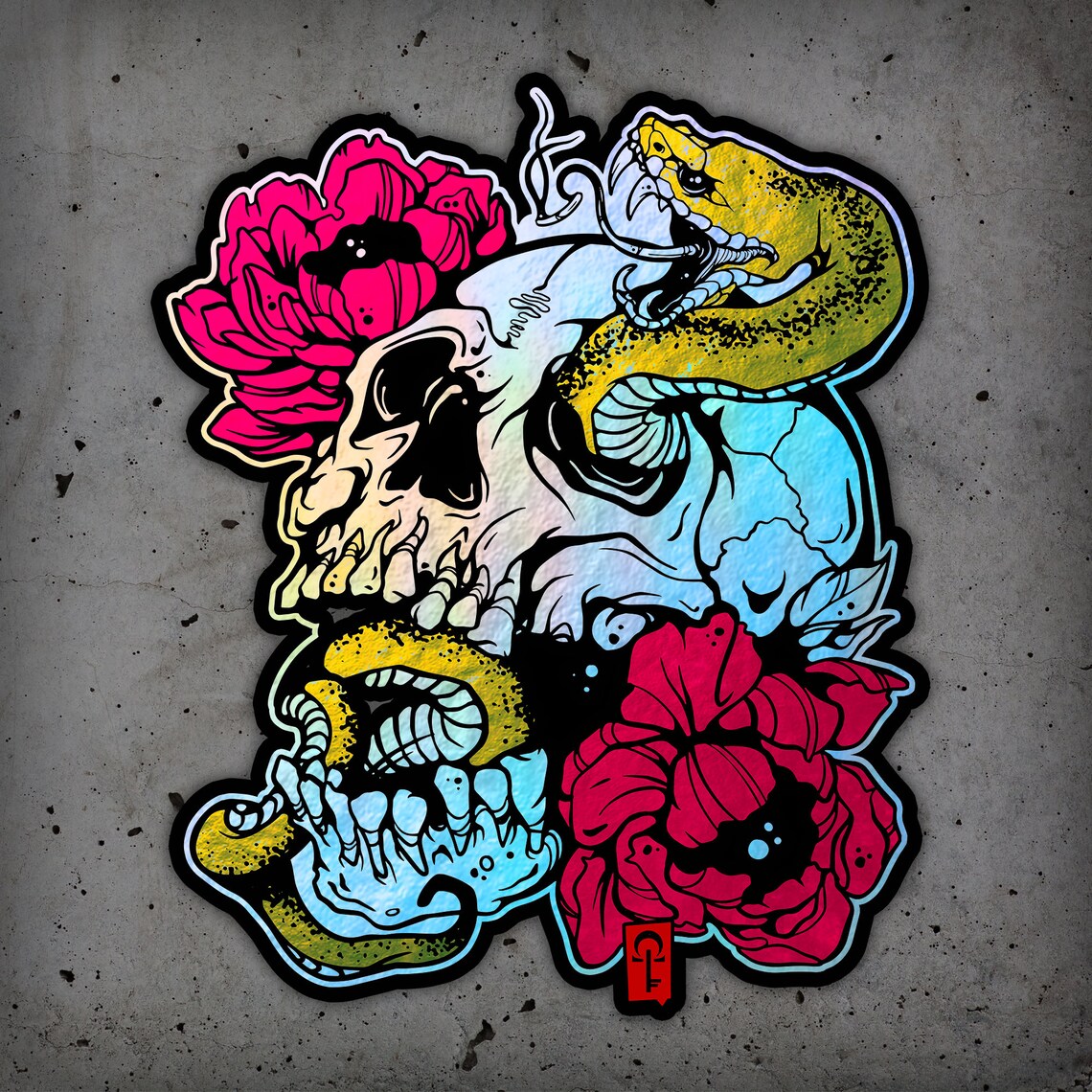 Skull and Snake Holographic Sticker | Etsy