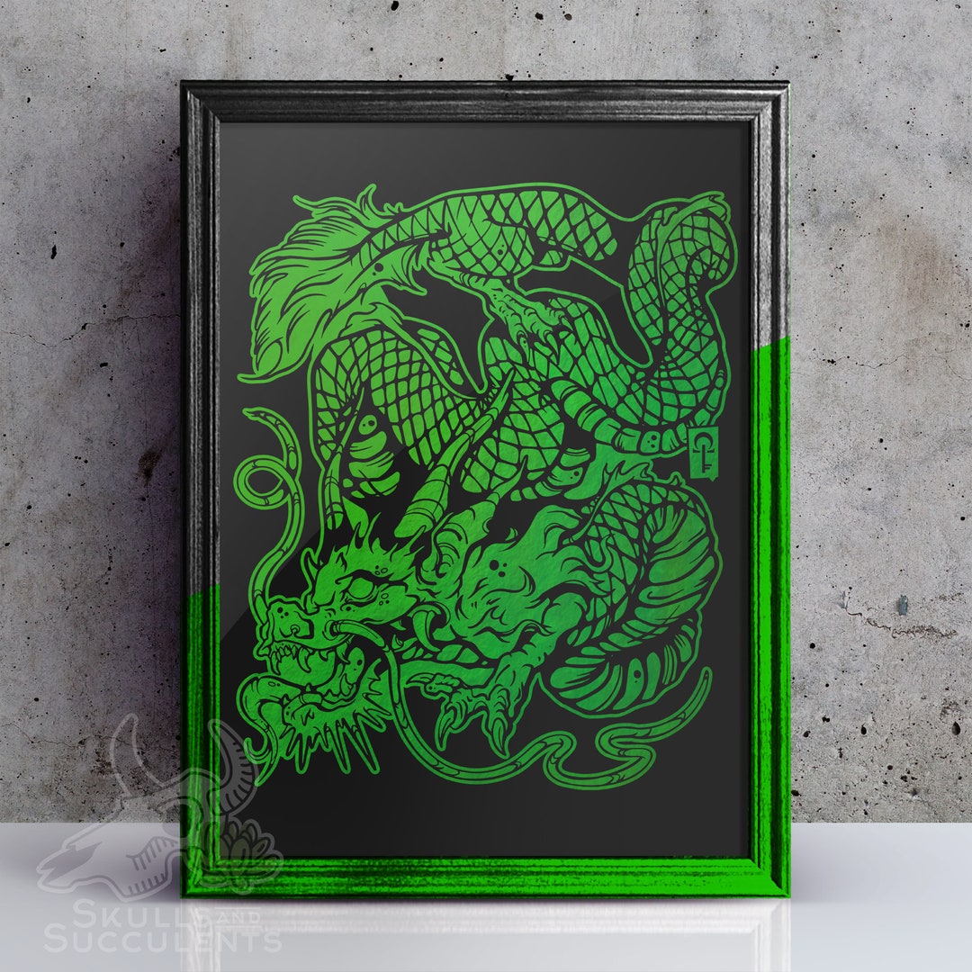 Japanese Dragon Foil Art Print - Etsy