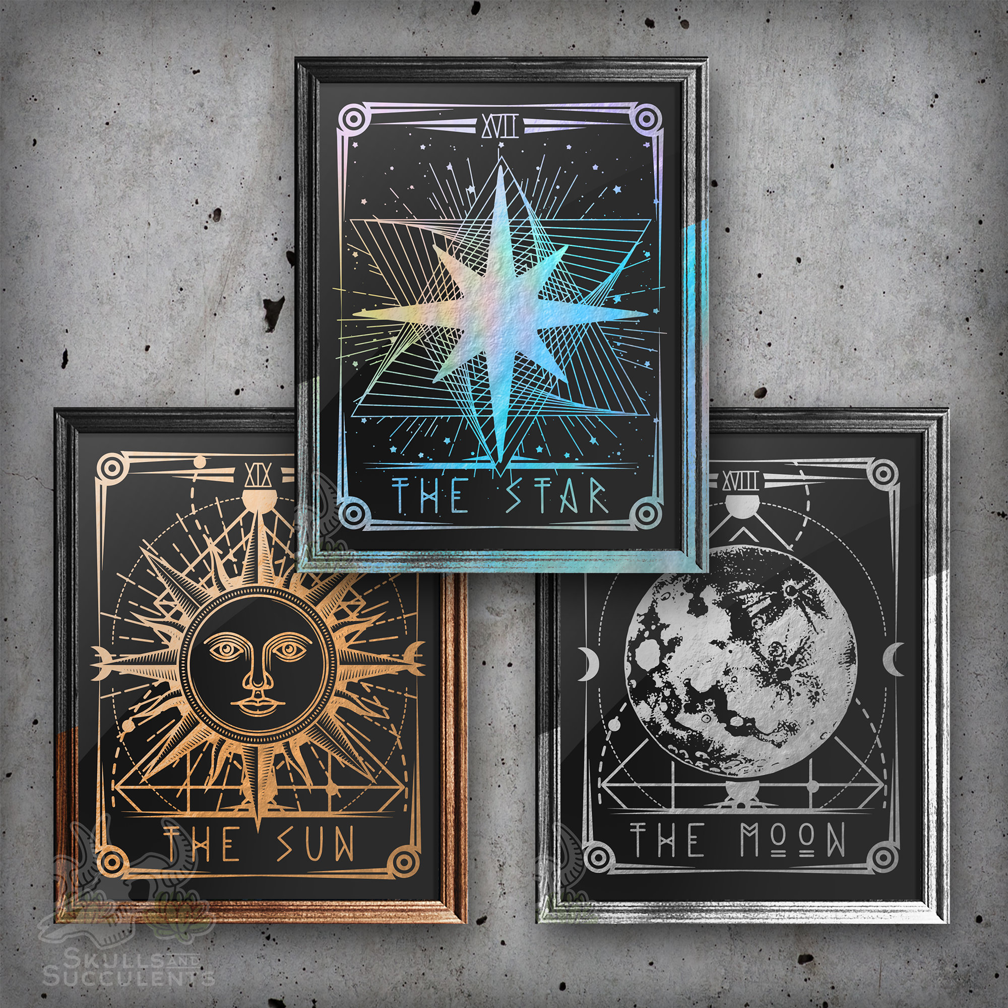 Tarot Cards The Sun The Star The Moon Foil Art Print Set | Etsy