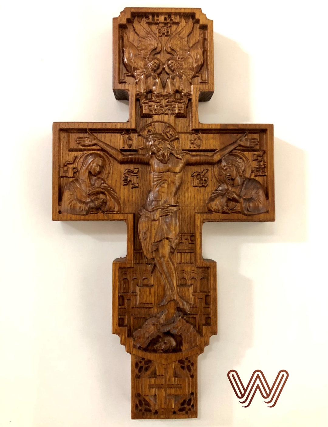 Crucifix Bedside Carved Carved Wood Cross Walnut, Jesus,back Wall ...