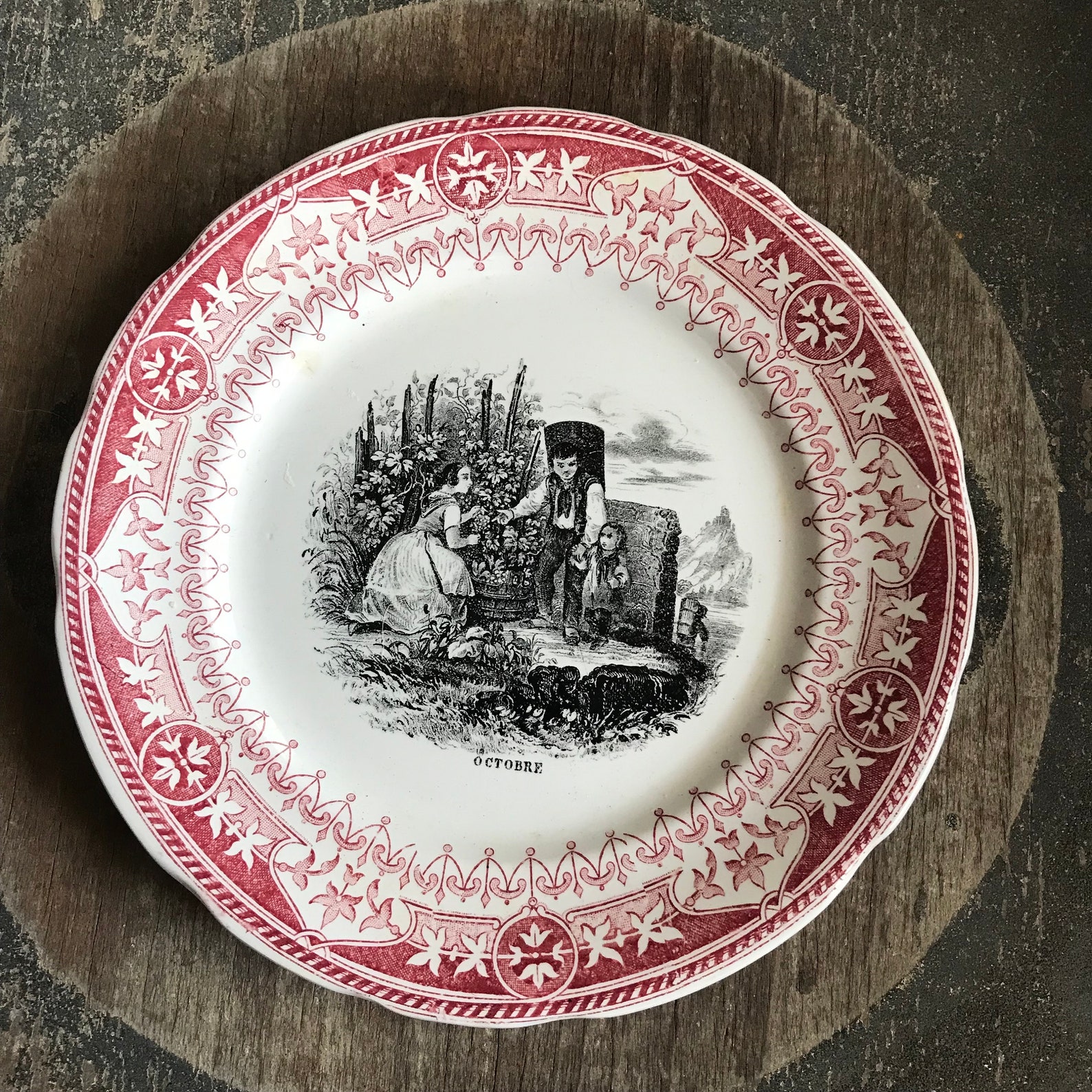 Antique French Plate French Calendar Plates Month Birthday October ...