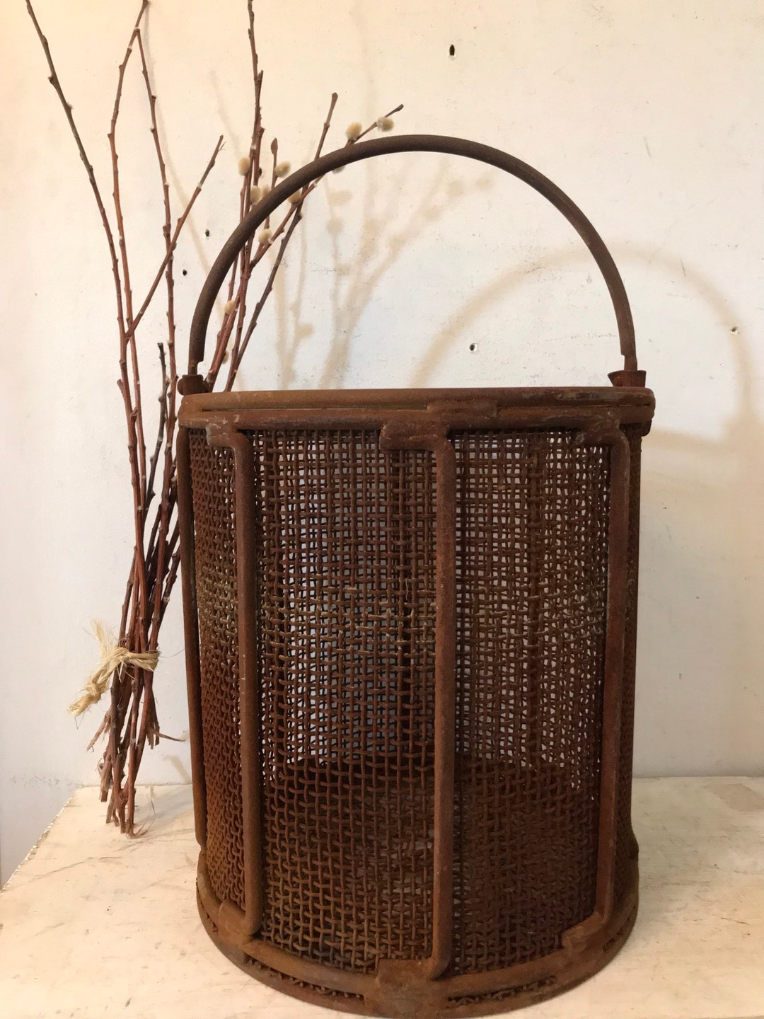 Antique French Industrial Basket Wire Basket Miners Basket Garden ...