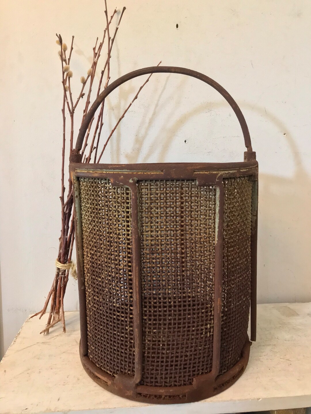 Antique French Industrial Basket Wire Basket Miners Basket Garden ...