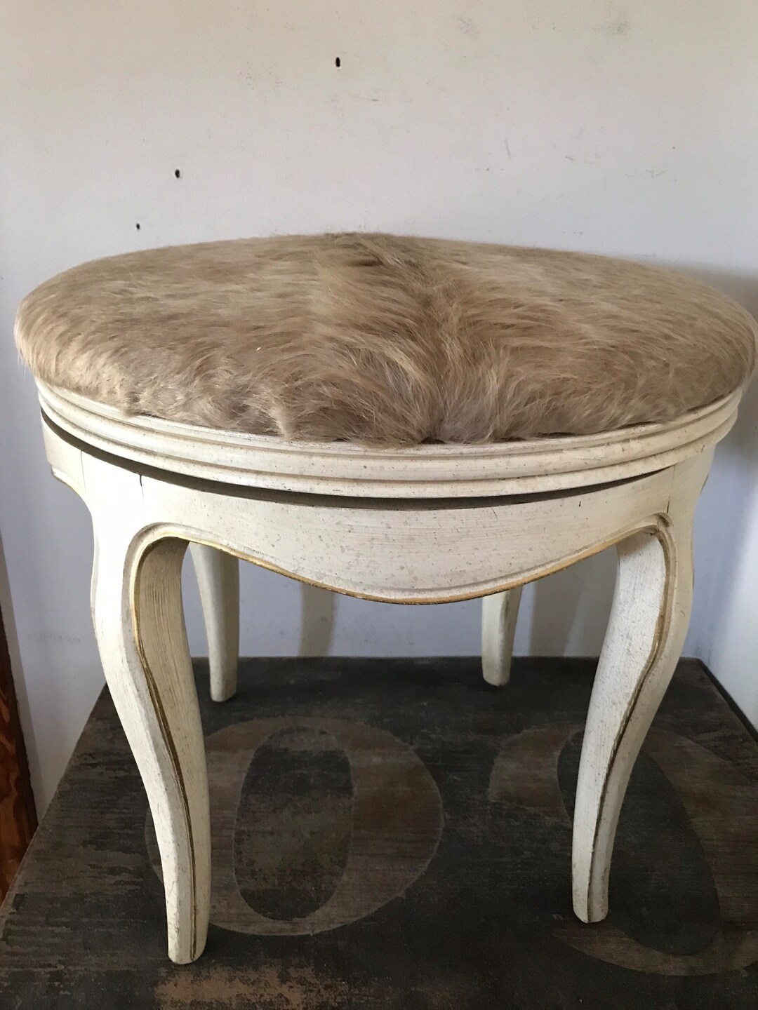 Antique French Stool Cowhide Hair Hide White Bench Louis Bench ...