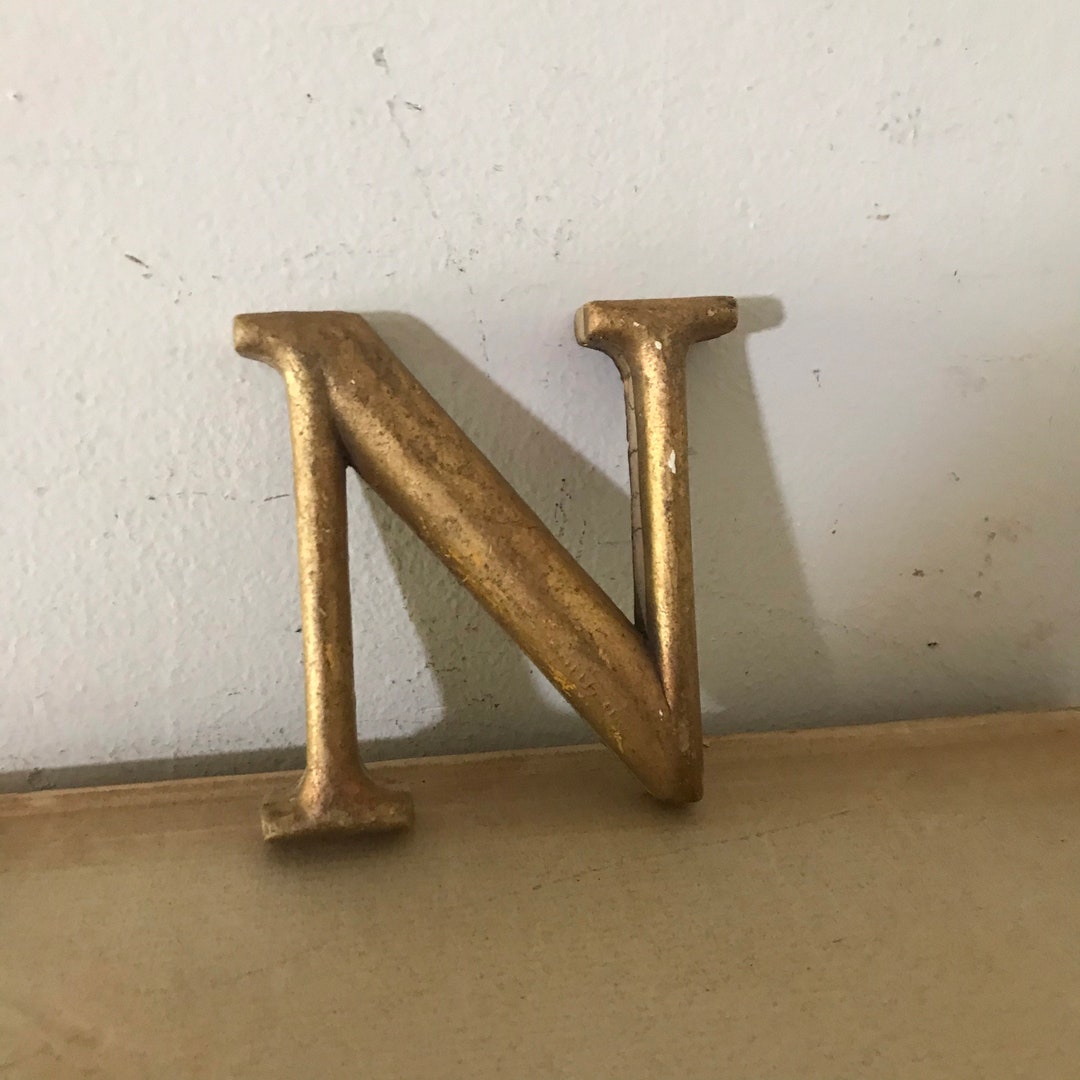 Antique Gilded Letter N Wood Letter N Wood Letter N Store Sign ...
