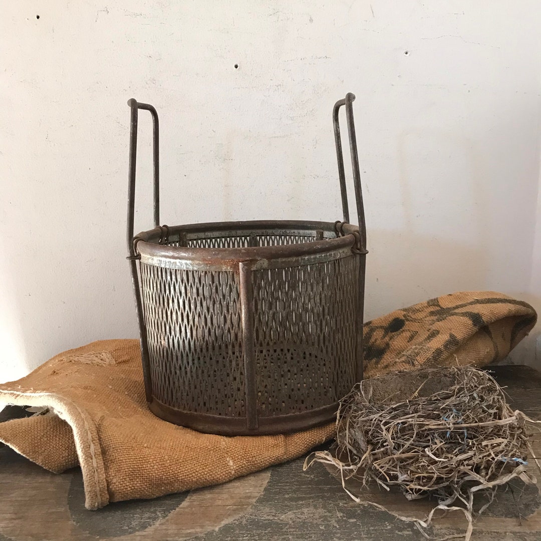Antique French Industrial Basket Wire Basket Miners Basket Garden ...