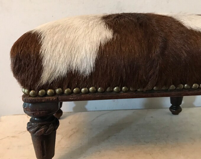 Antique French Footstool Hair Hide Leather Goat Hide Nailheads - Etsy