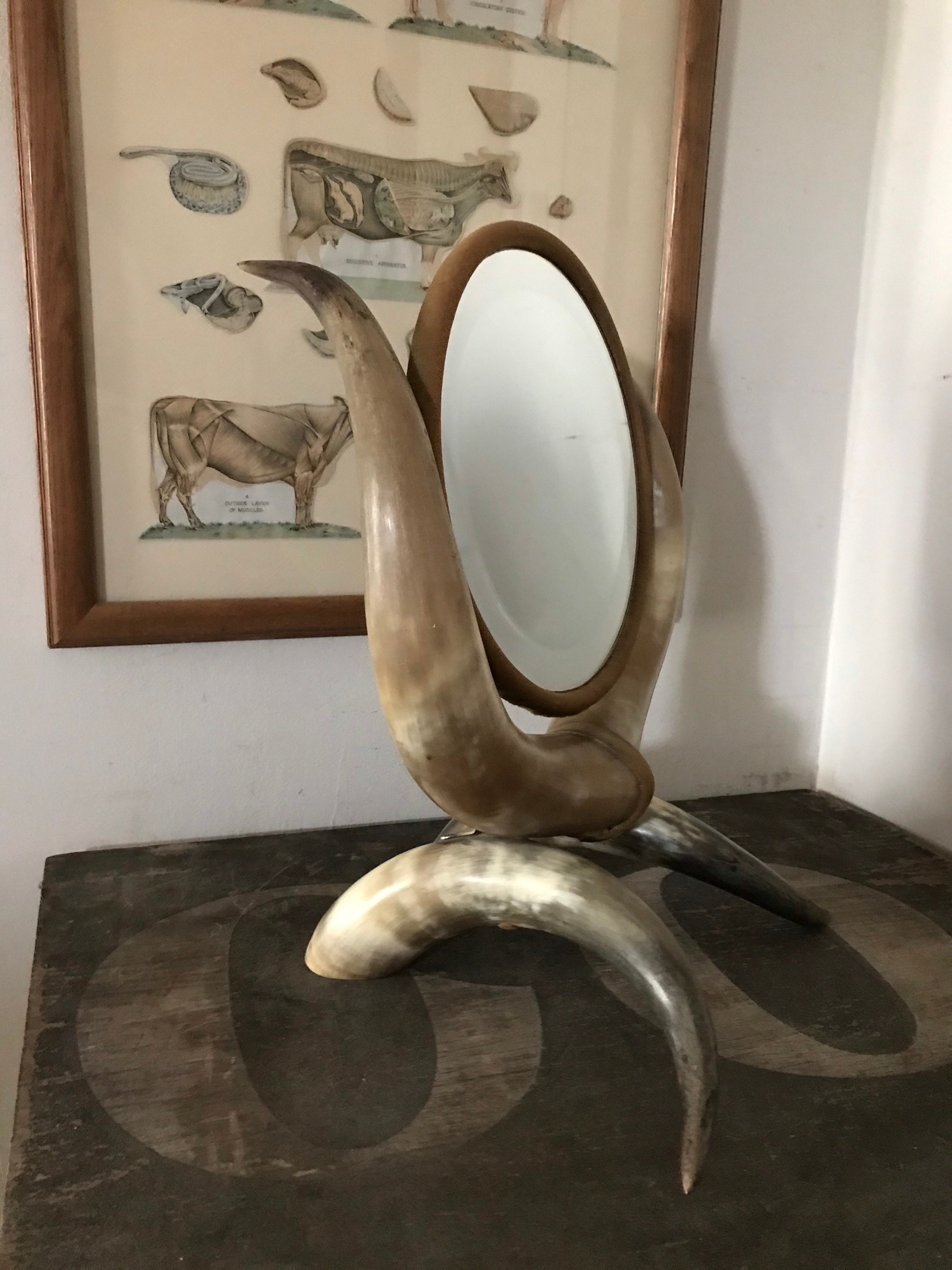 Antique Horn Mirror Victorian Western Shaving Mirror Vanity Mirror ...