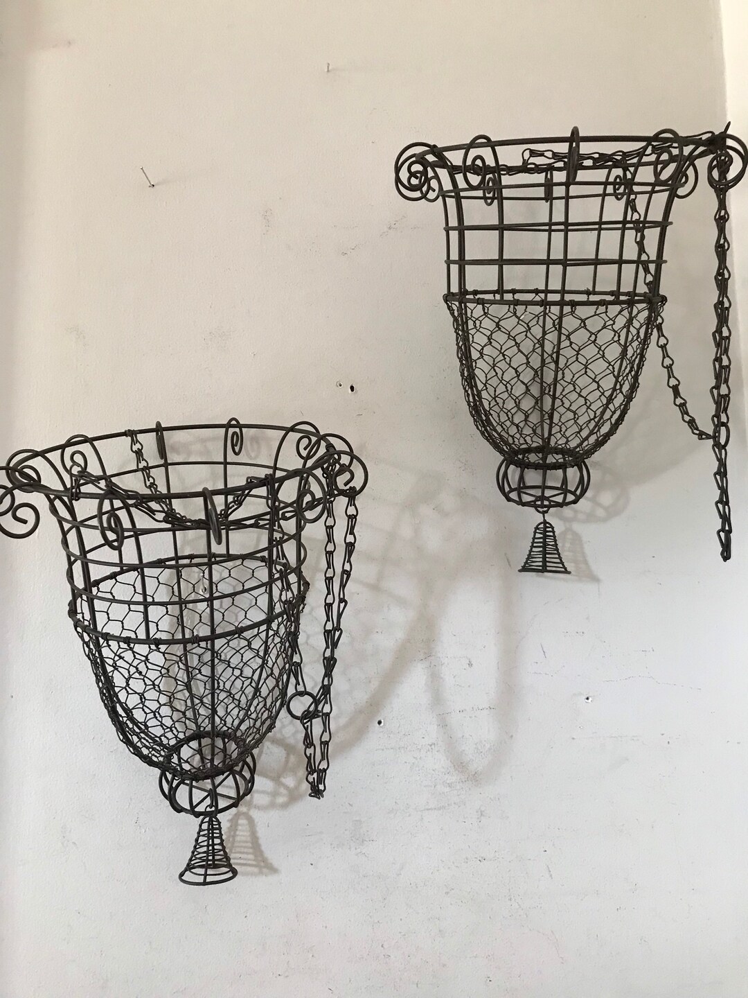 Antique Wire Baskets Urn Hanging Trough Garden Basket Industrial Garden ...