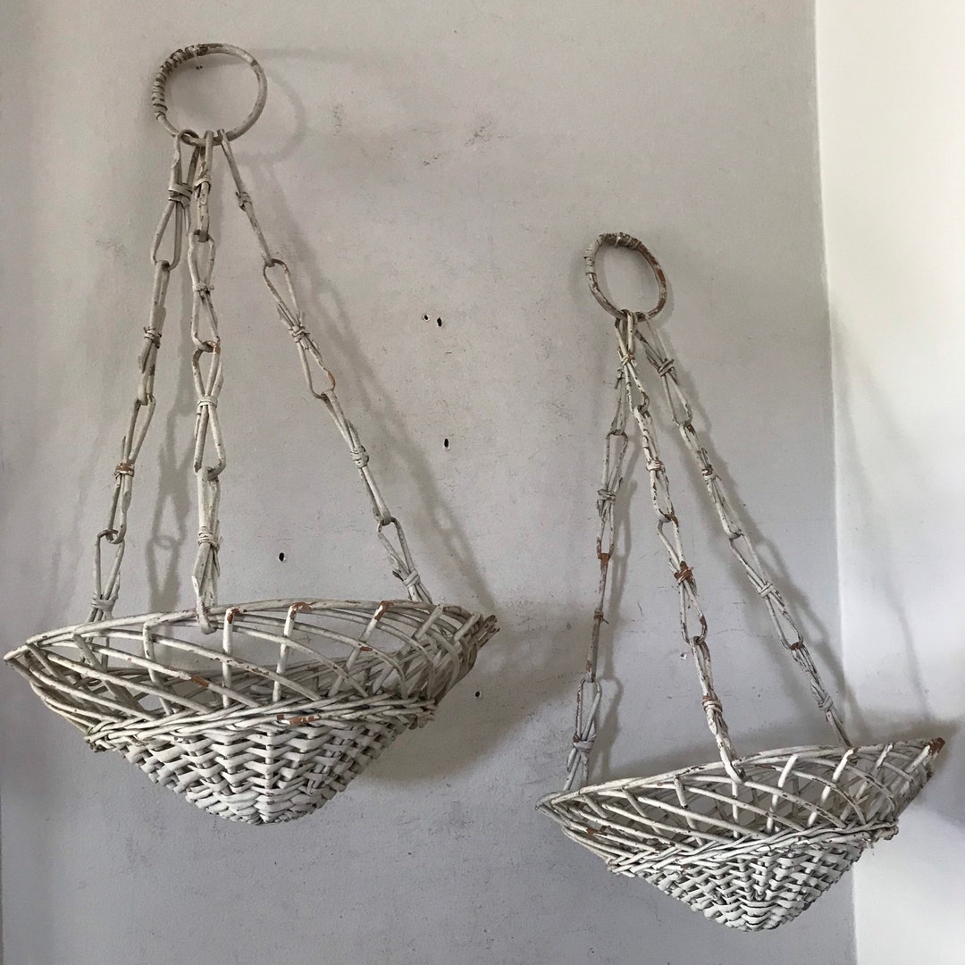 Antique Wicker Baskets Hanging Trough Garden Basket Mid Century Garden ...