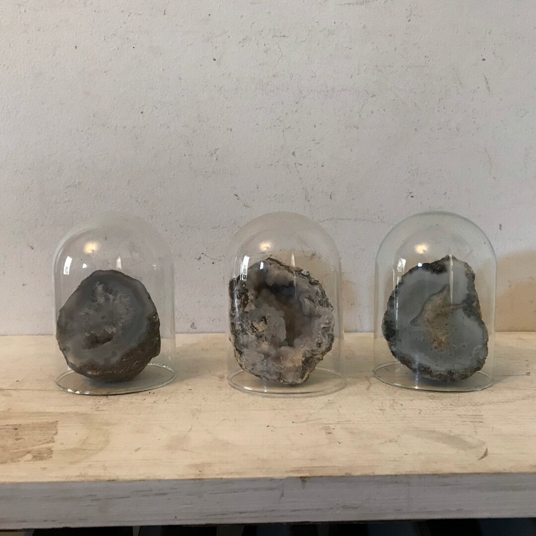 Vintage Mineral Specimen Geode in Cloche Garden Glass Display Dome ...