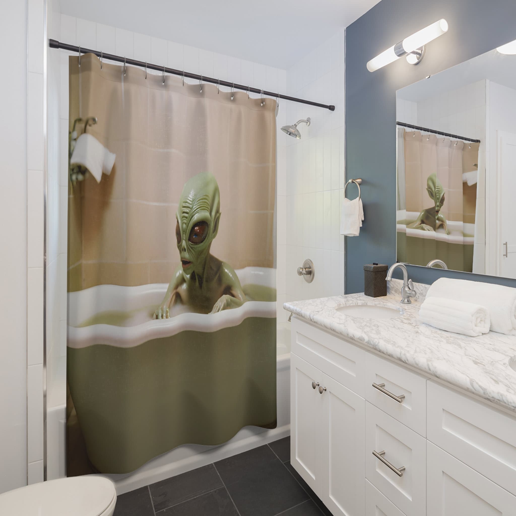 Alien Shower Curtain, Peeking Alien, Creepy Bathroom Decor, Cryptid ...