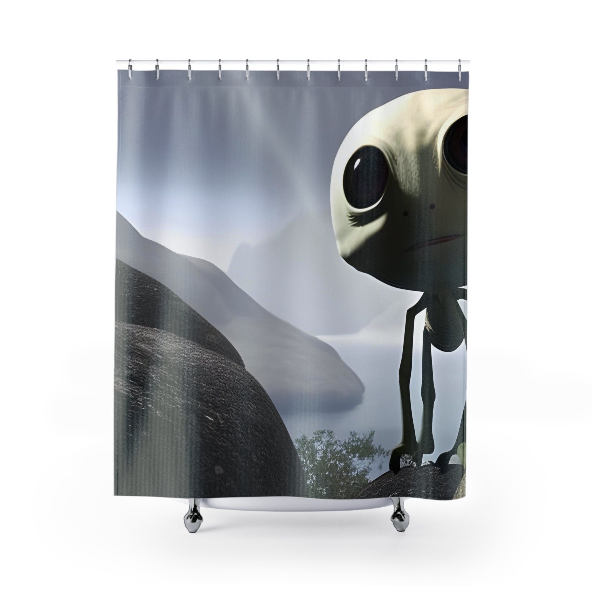 Alien Shower Curtain Peeking Alien Creepy Bathroom Decor - Etsy