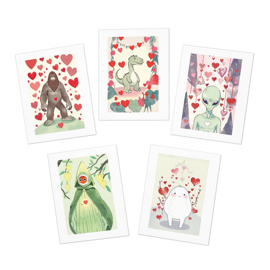 Cute Cryptid Valentines Cards, 5-pack, Corny Cryptid Cards, Cryptid ...