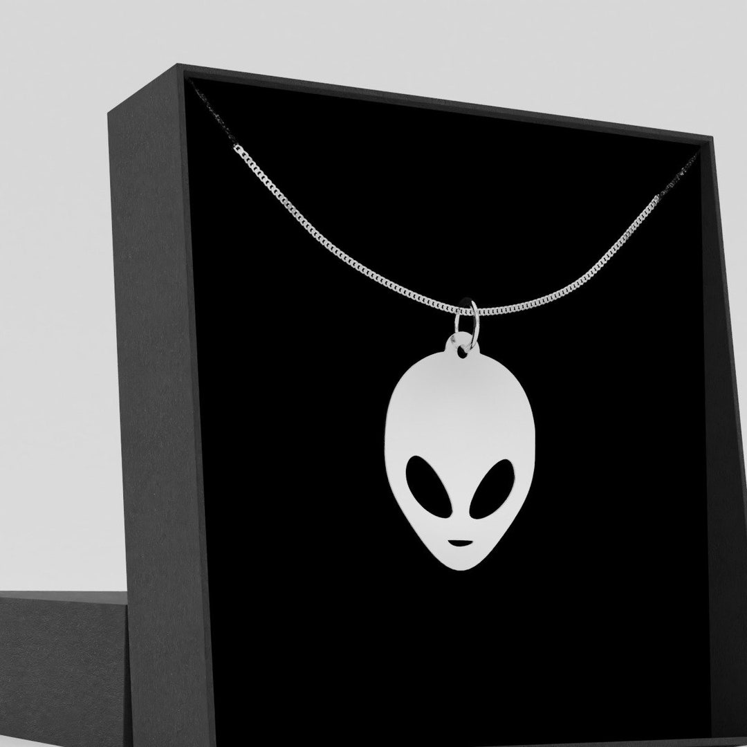 Alien Head Necklace, Silver UFO Charm, Outer Space Necklace ...