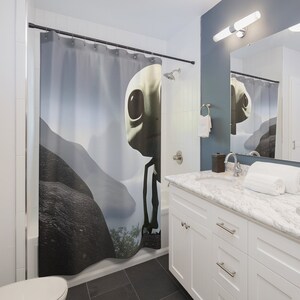 Alien Shower Curtain Peeking Alien Creepy Bathroom Decor - Etsy