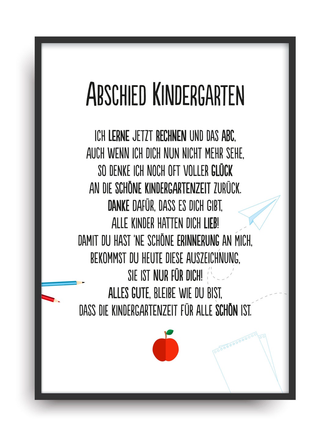 Geschenk Karte ABSCHIED KINDERGARTEN Kunstdruck Kita Verabschiedung ...