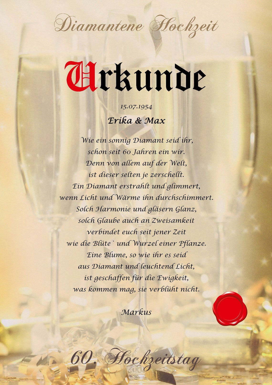 Diamantene Hochzeit Urkunde personalisiert Geschenk Karte zum 60. Hochzeitstag - Etsy.de