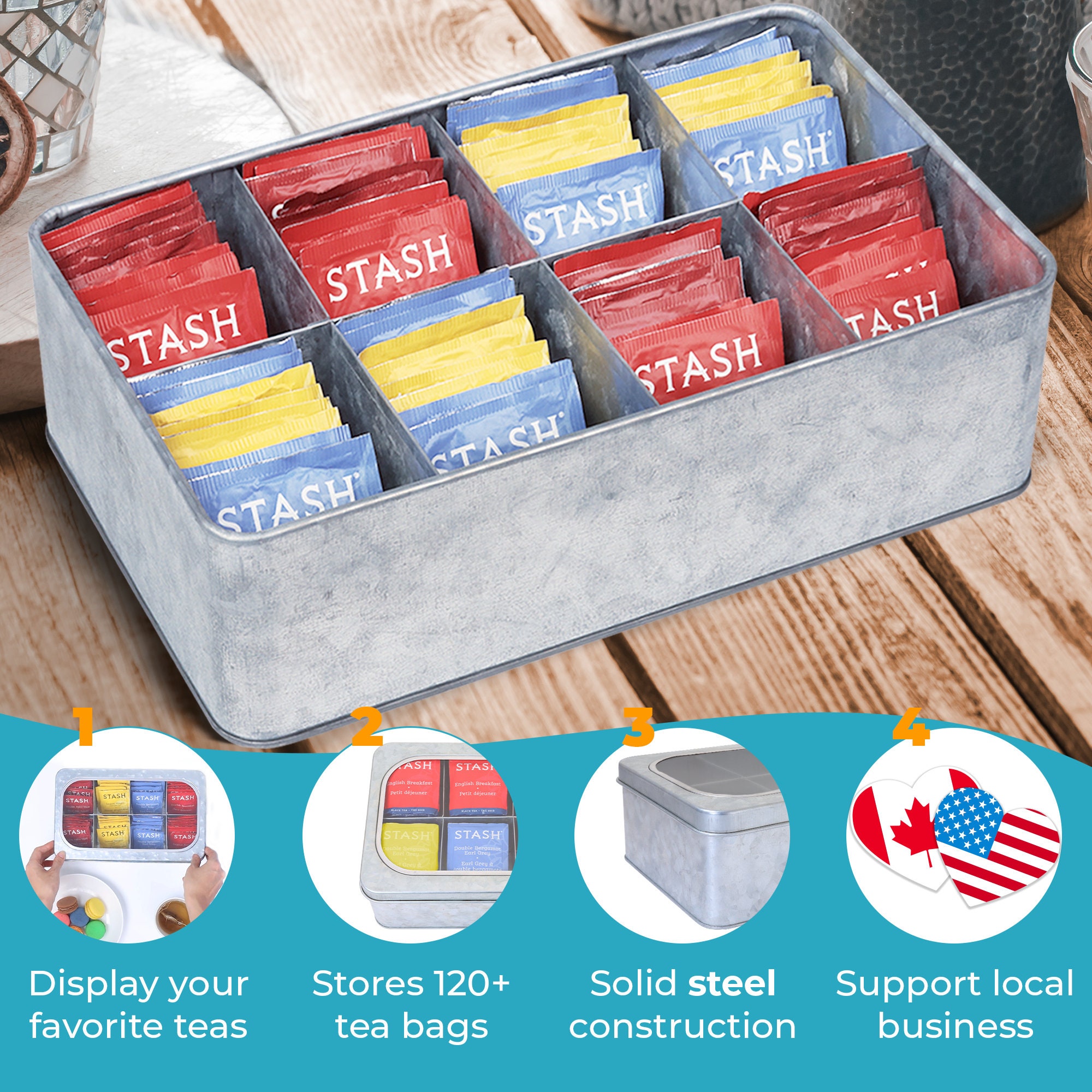 Solid Metal Tea Box for Tea Bags Organizer by Saratoga Home - Etsy