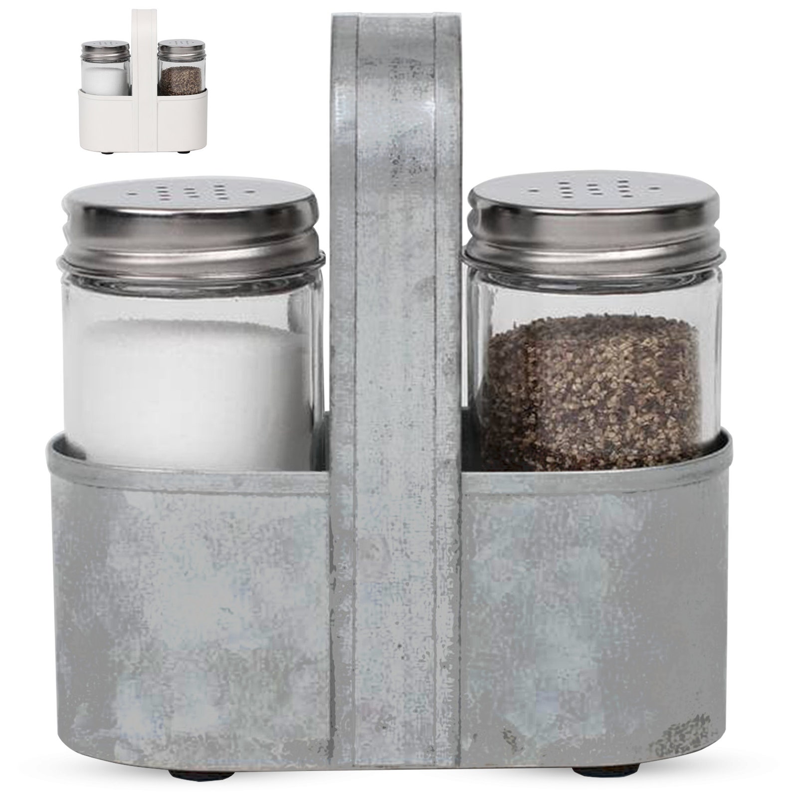 Farmhouse Galvanized Salt and Pepper Caddy Set - Etsy