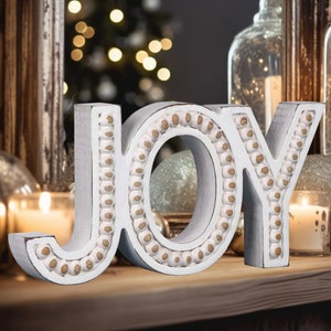 Joy Sign Beaded, Freestanding Wood Letters Joy, Rustic Joy Christmas ...