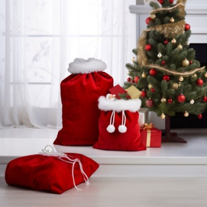 2-piece Velvet Santa Bags in Large and Small Drawstring Christmas Gift ...