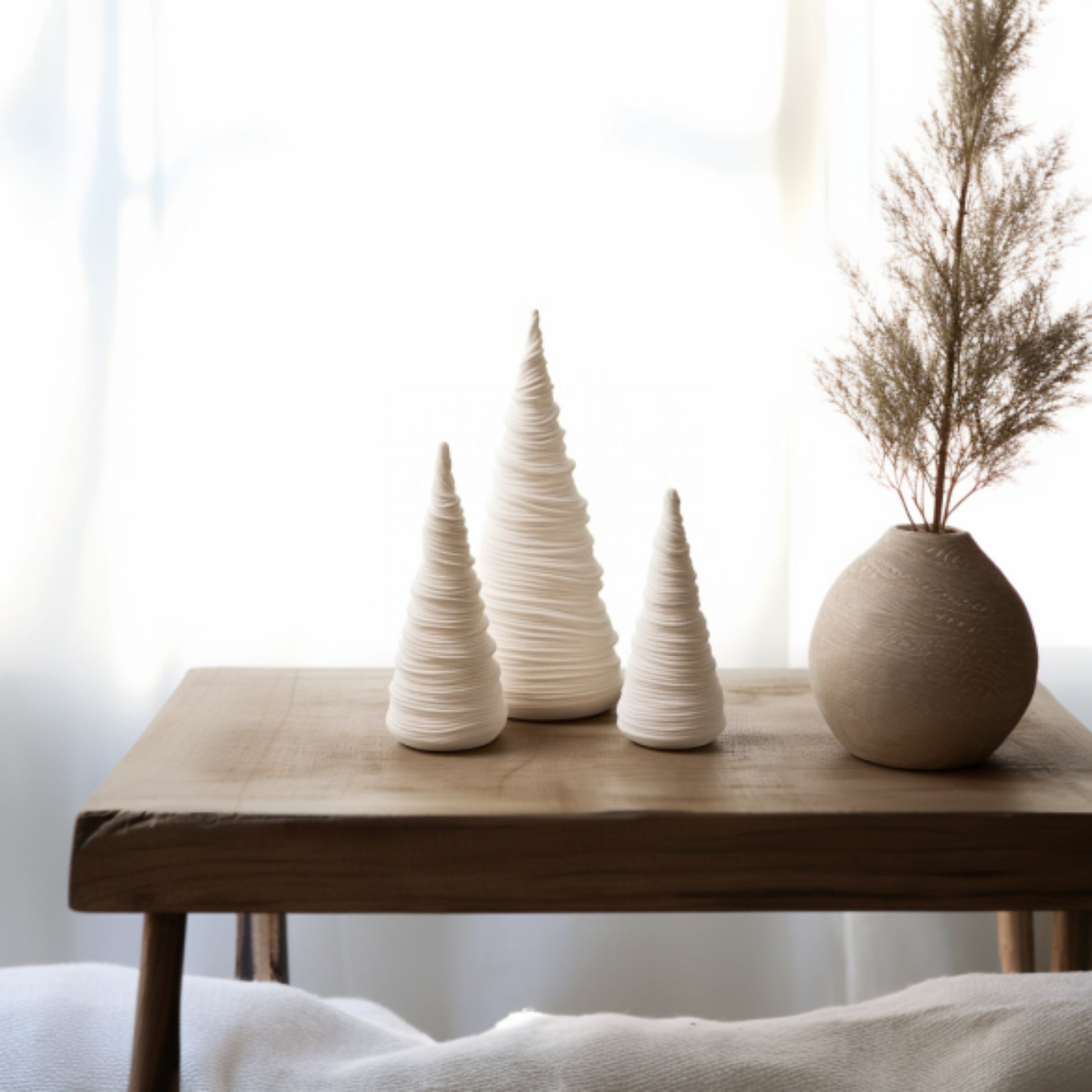 Set of 3 Winter Bright White Velvet Trees Neutral Modern - Etsy