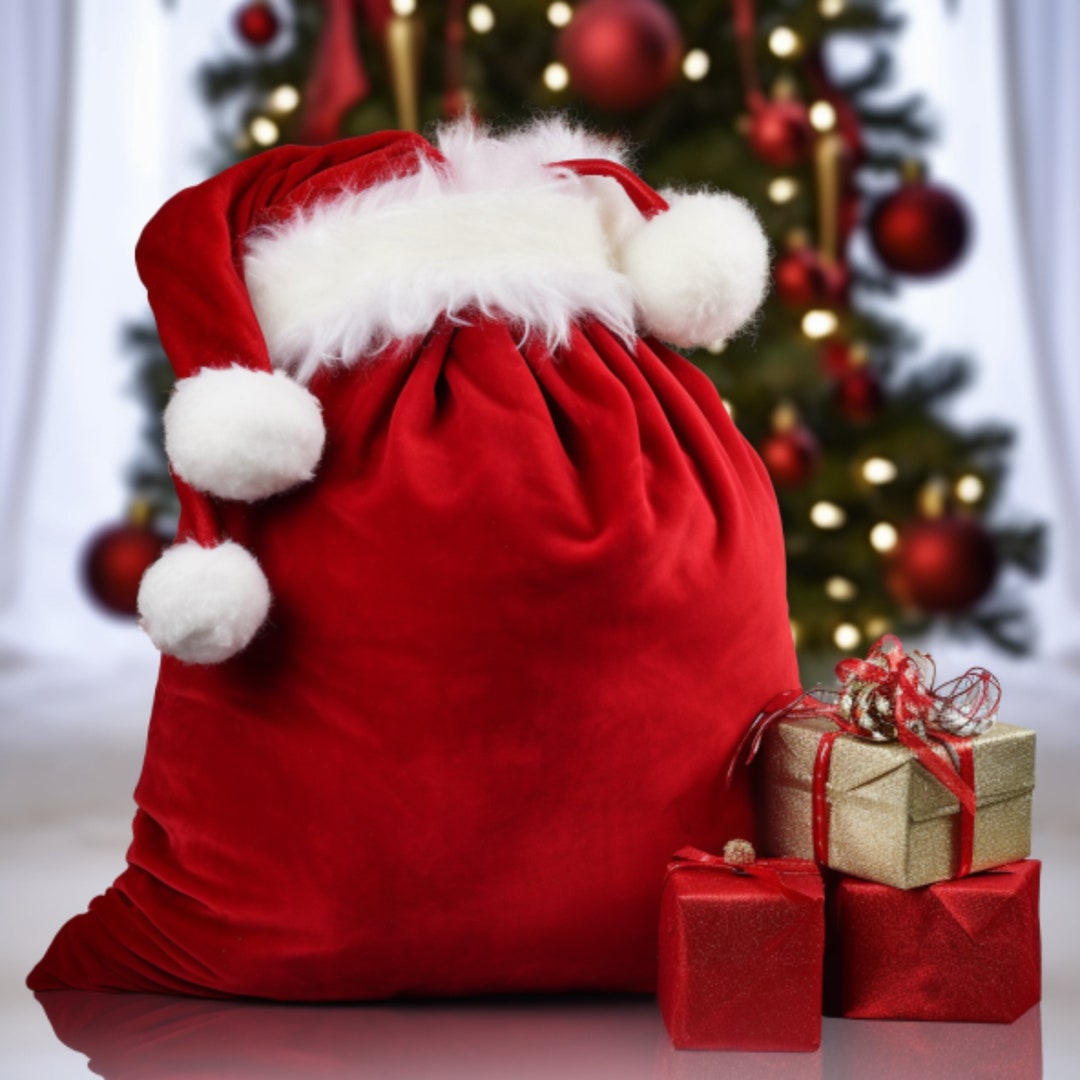 Oversized Velvet Santa Gift Sack With Drawstring 27w X 31h Festive Red ...