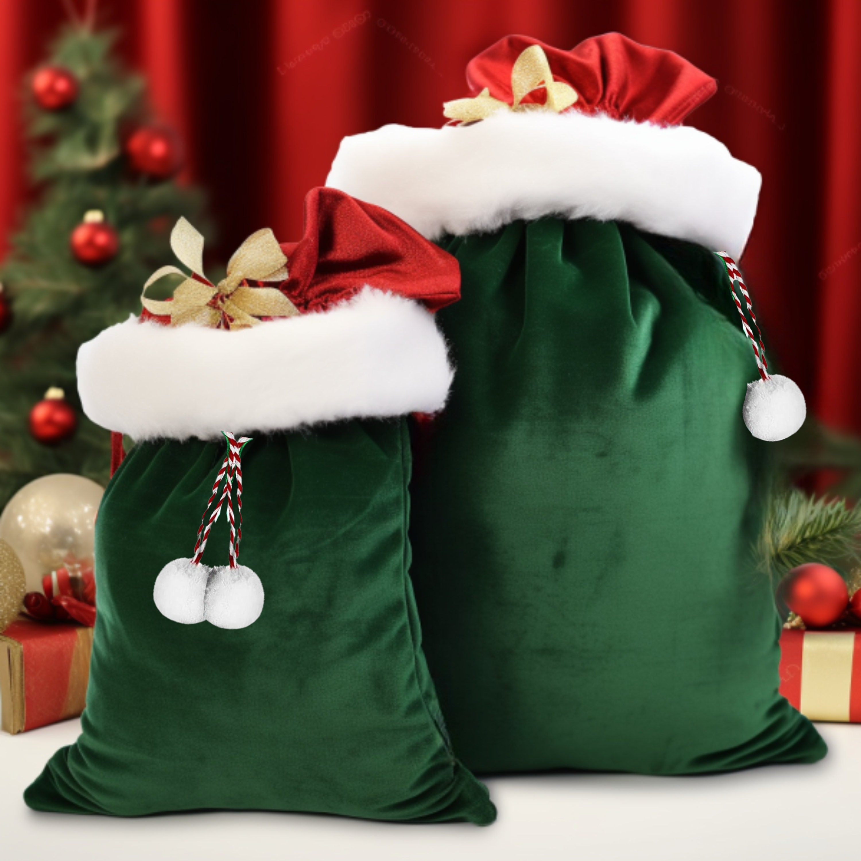 2-piece Velvet Santa Bags in Large and Small Drawstring Christmas Gift ...