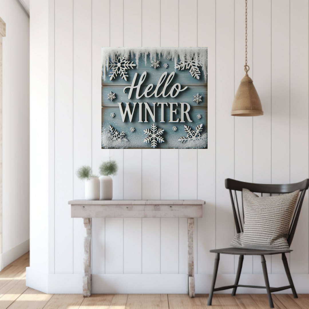 Hello Winter Sign, Custom Canvas Art, Winter Sign Decor, Winter Porch ...