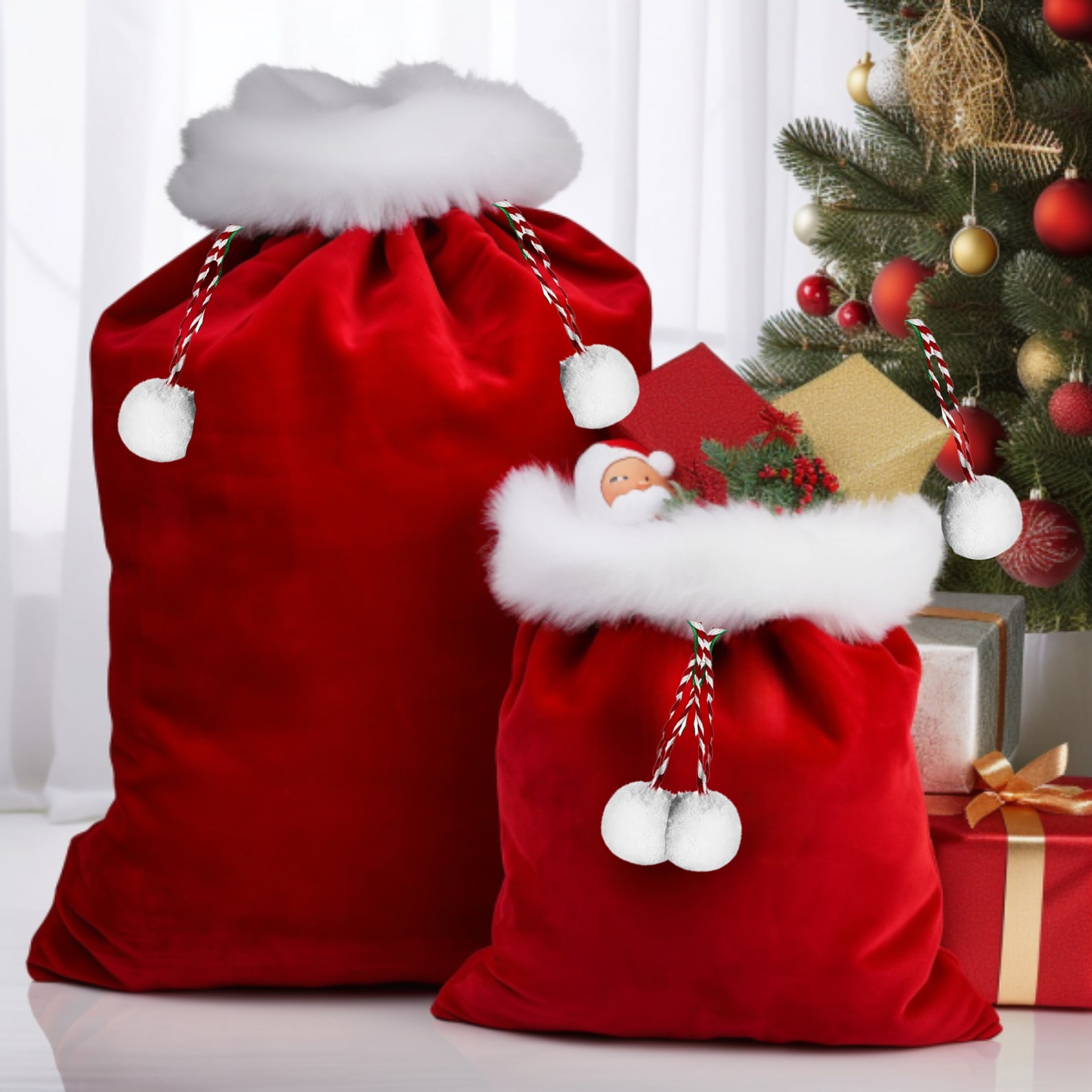 2-piece Velvet Santa Bags in Large and Small Drawstring Christmas Gift ...