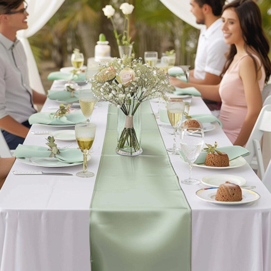 Sage Green Satin Table Runners 24-pack 12x108 Inch Smooth Elegant ...