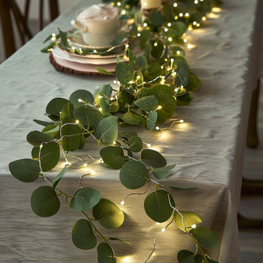 Eucalyptus Garland, Lighted Decor, Faux Lighted Eucalyptus, Mantle ...
