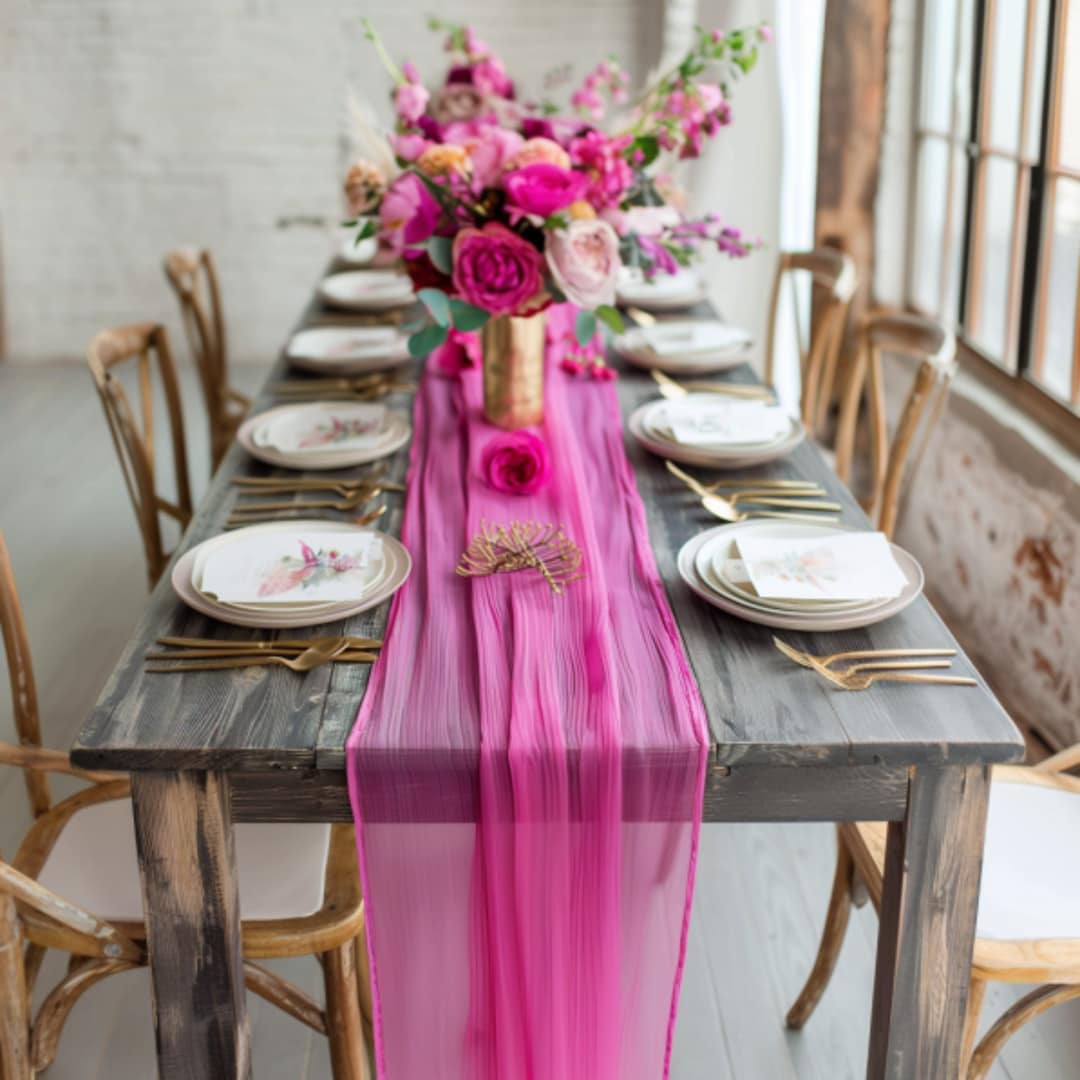 Hot Pink 10ft Boho Cheesecloth Table Runner, 35x120 Gauze Decor for ...