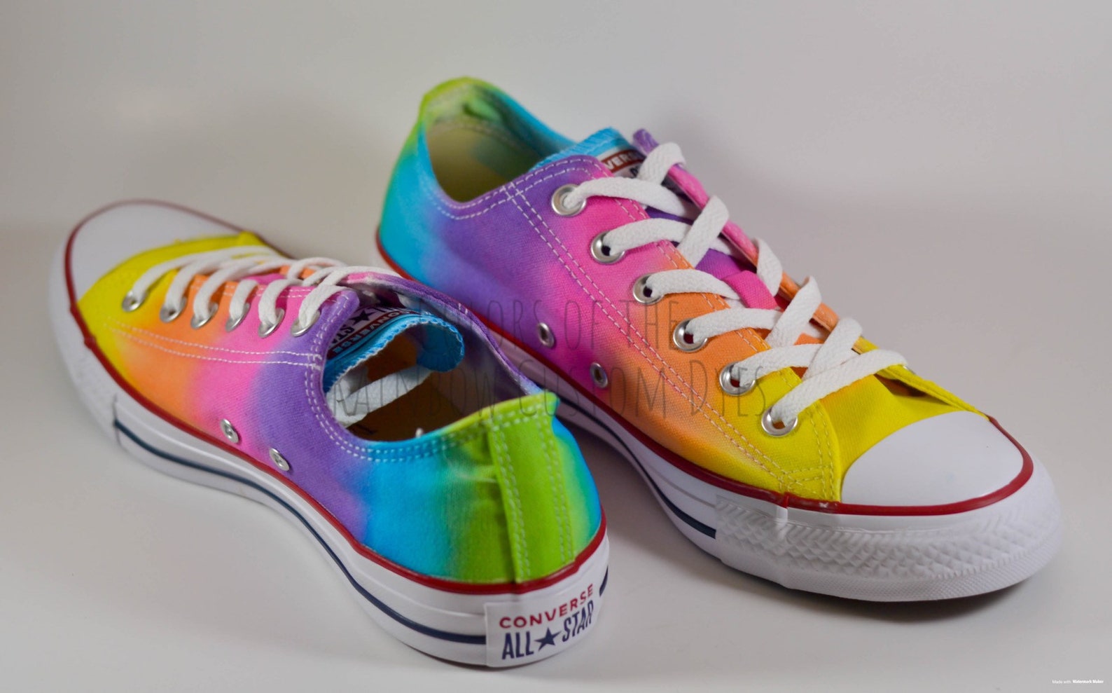 Custom Dyed Neon Rainbow Converse All Star Low Top Shoes | Etsy