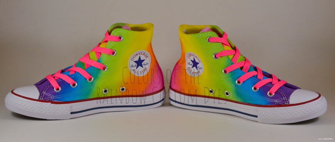 Custom Dyed Slanted Reverse Neon Rainbow Converse All Star High Top ...