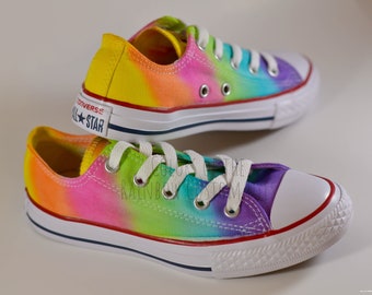 Custom Dyed Asymmetric Rainbow Converse All Star Low Top Shoes | Etsy