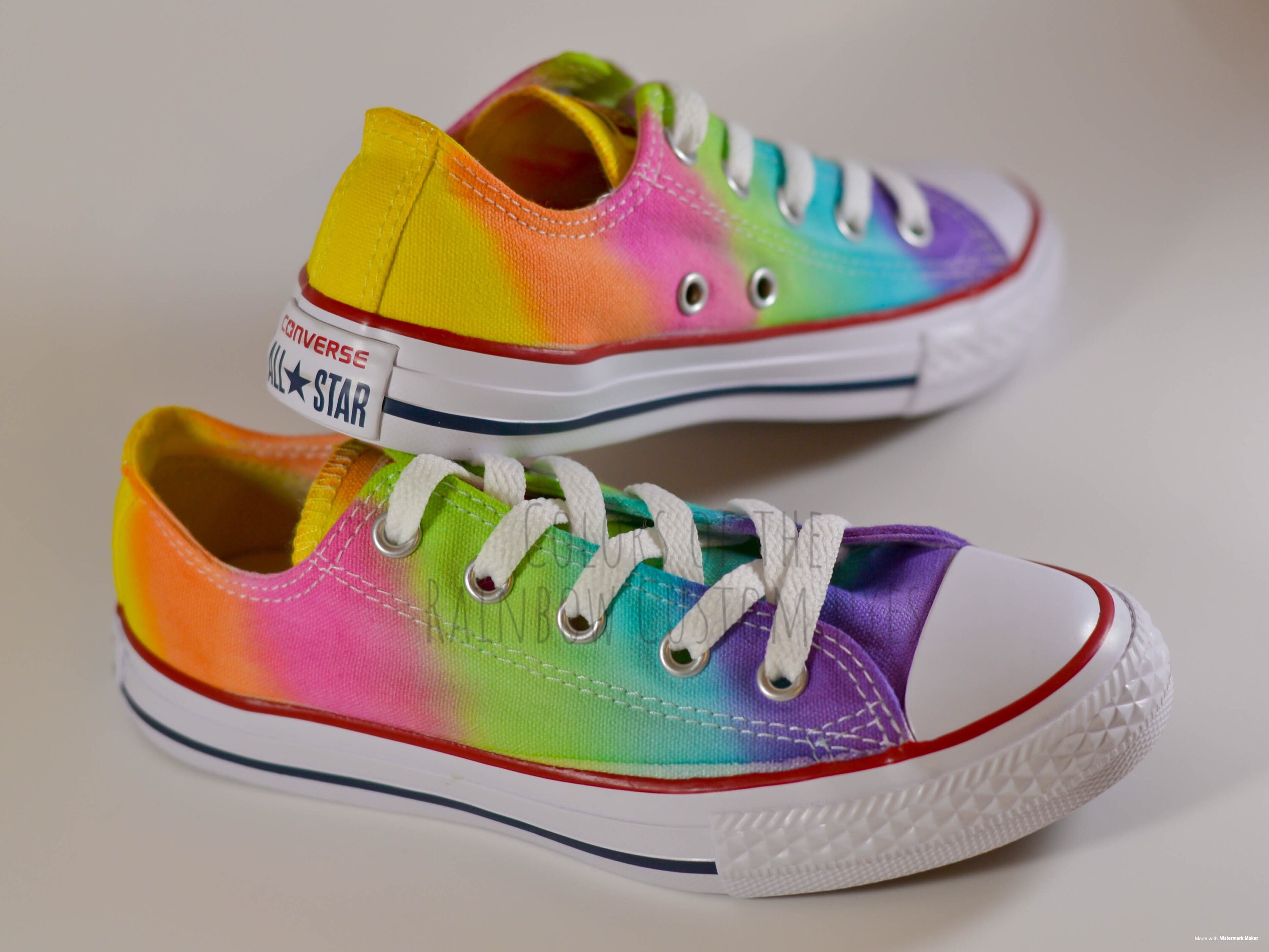 Custom Dyed Angled Reverse Neon Rainbow Converse All Star Low | Etsy