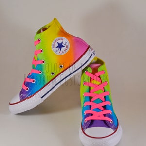 Custom Dyed Slanted Reverse Neon Rainbow Converse All Star High Top ...
