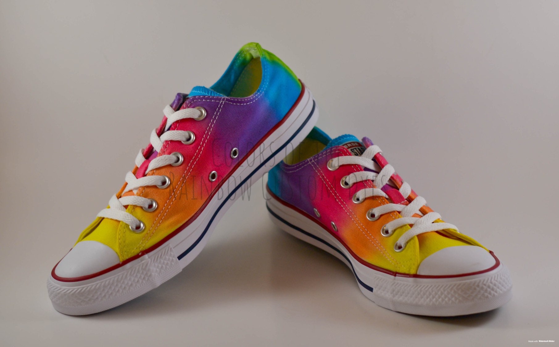 Custom Dyed Neon Rainbow Converse All Star Low Top Shoes | Etsy