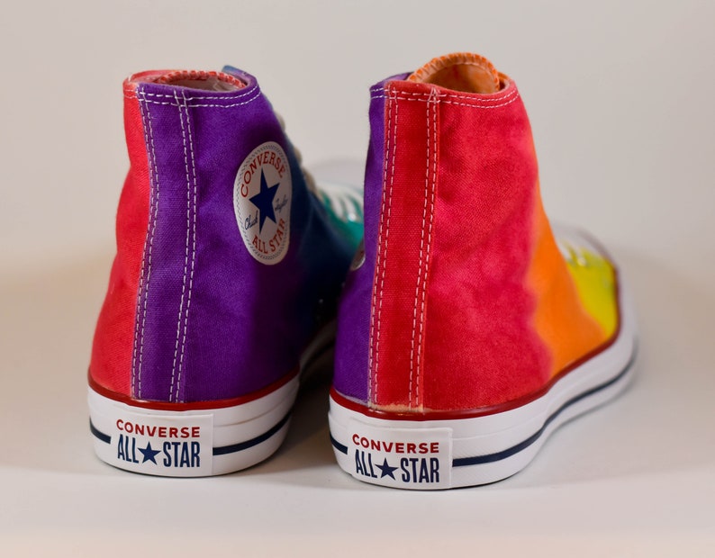 Custom Dyed Asymmetrical Neon Rainbow Converse All Star High Top Shoes ...