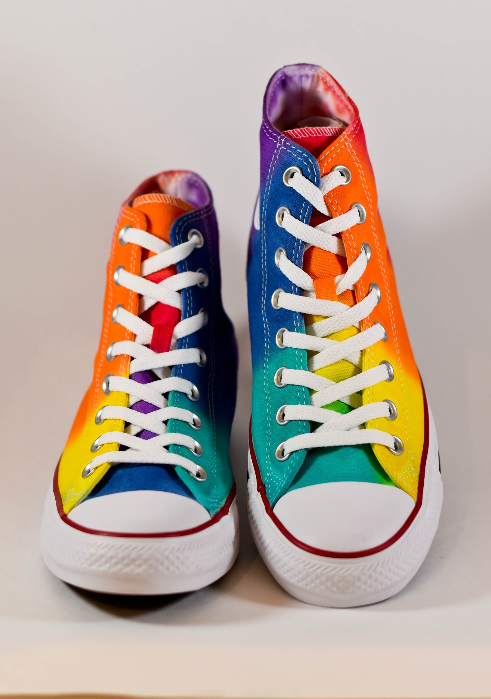 Custom Dyed Asymmetrical Neon Rainbow Converse All Star High - Etsy