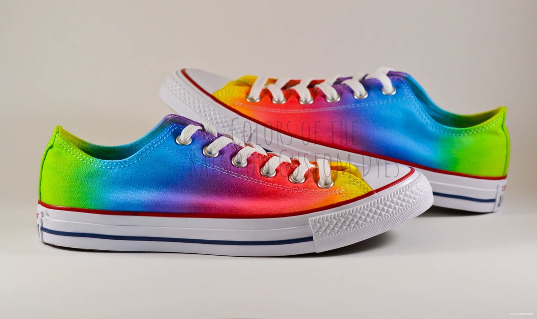 Custom Dyed Neon Rainbow Converse All Star Low Top Shoes - Etsy