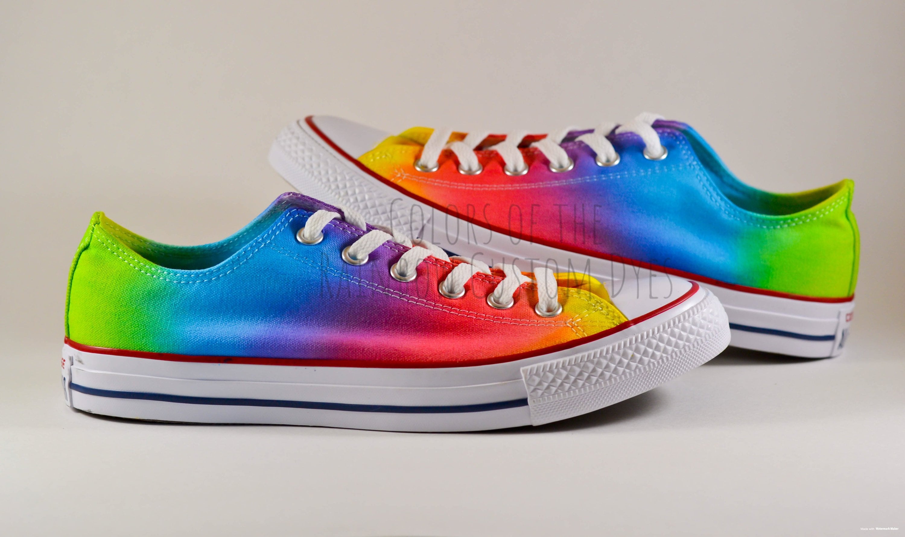 Custom Dyed Neon Rainbow Converse All Star Low Top Shoes | Etsy