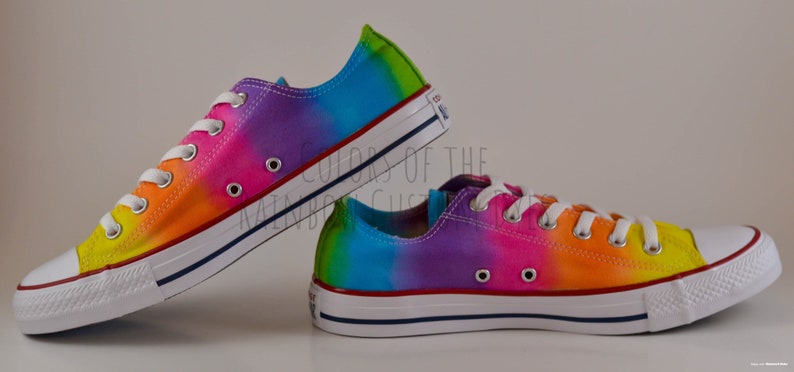 Custom Dyed Neon Rainbow Converse All Star Low Top Shoes | Etsy